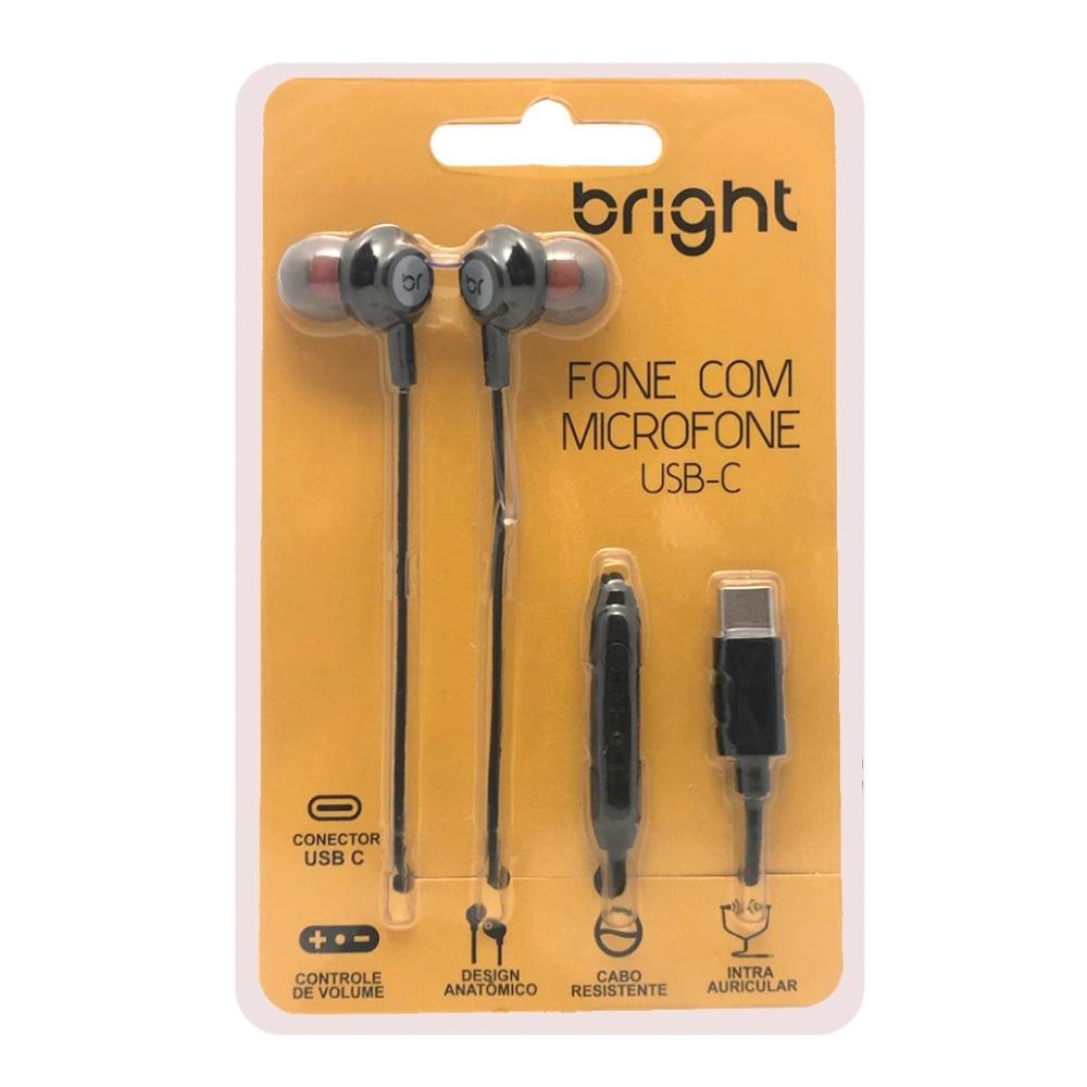 Fone De Ouvido USB-C C/Microfone Ghost FN574 Preto - BRIGHT - Conecta ...