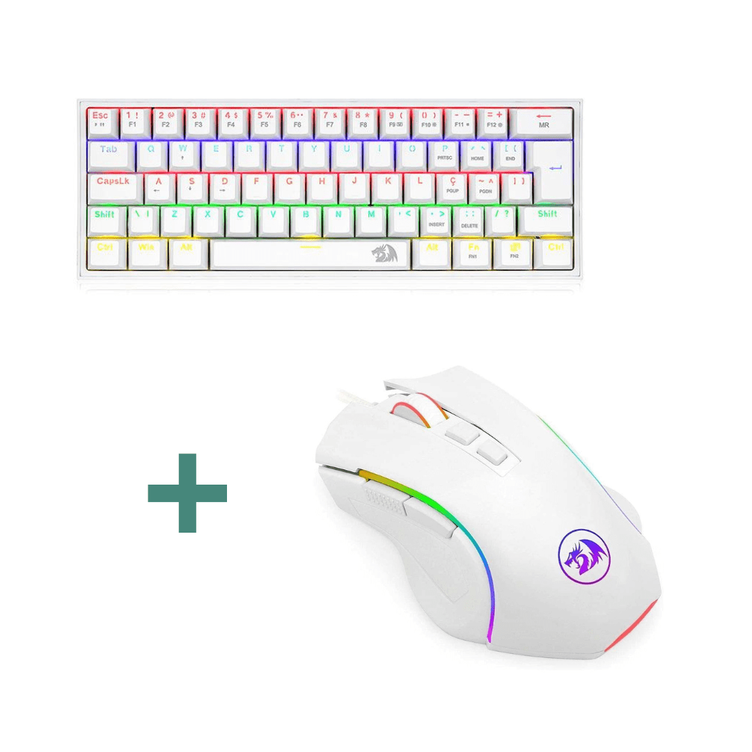 Kit Gamer Teclado Mecânico Fizz RAINBOW Switch Blue ABNT 2 White K617RW + Mouse 7200DPI 7 Botões ...
